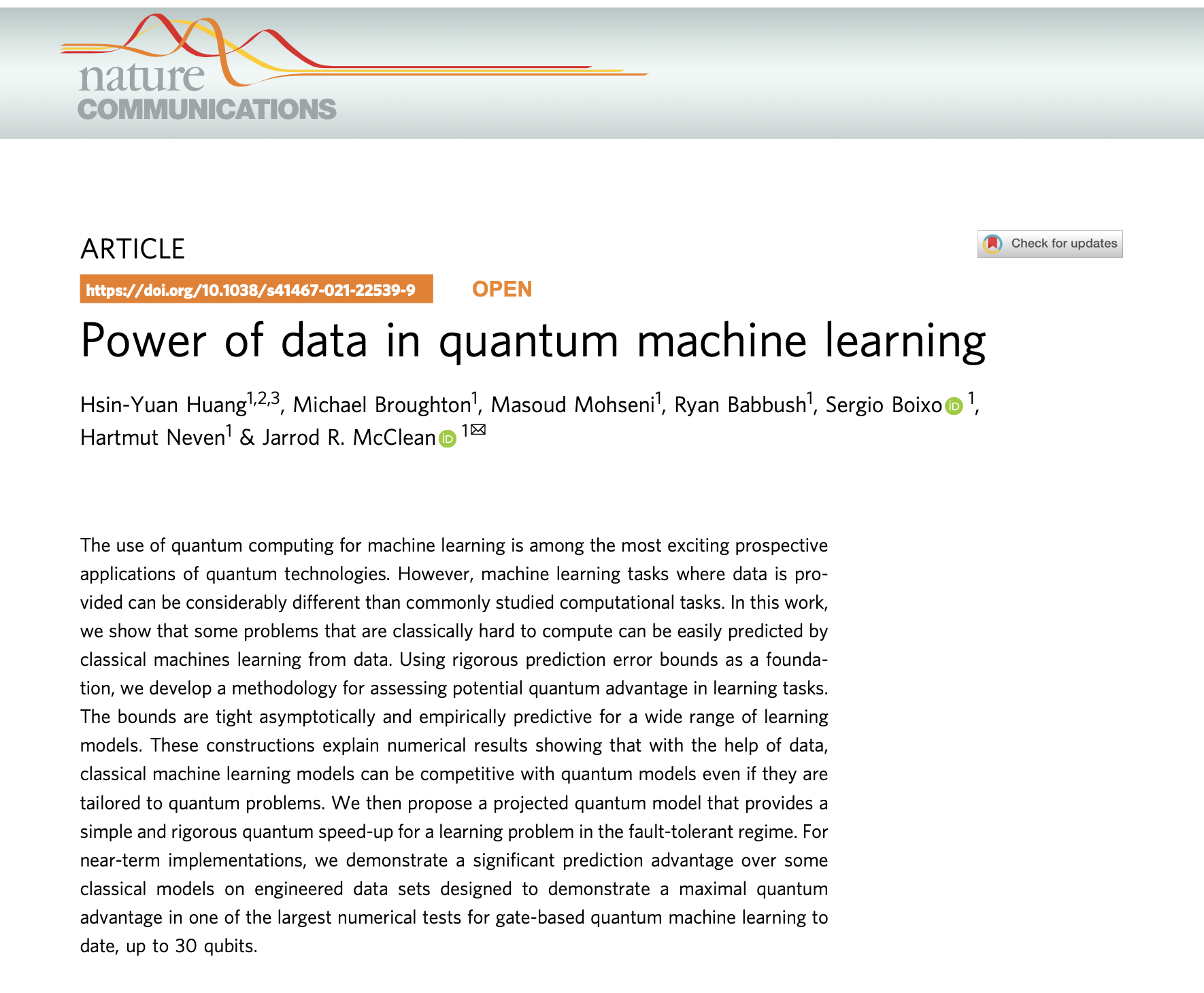 Power of Data In Quantum Machine Learning – Rivas AI Lab